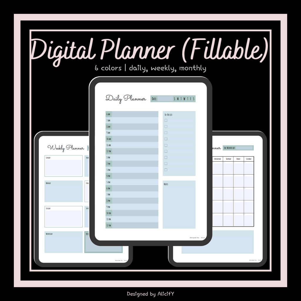 Undated Digital Planner with fillable column| Daily, Weekly, Monthly ...