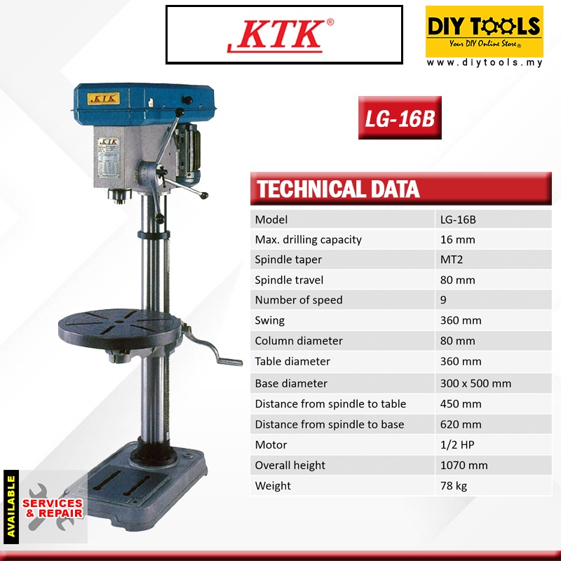 [𝐏𝐑𝐄𝐎𝐑𝐃𝐄𝐑] 𝐊𝐓𝐊 Manual Feed Bench Drilling Machine - LG-Series (Max. Drilling Capacity : 16 / 25 ...