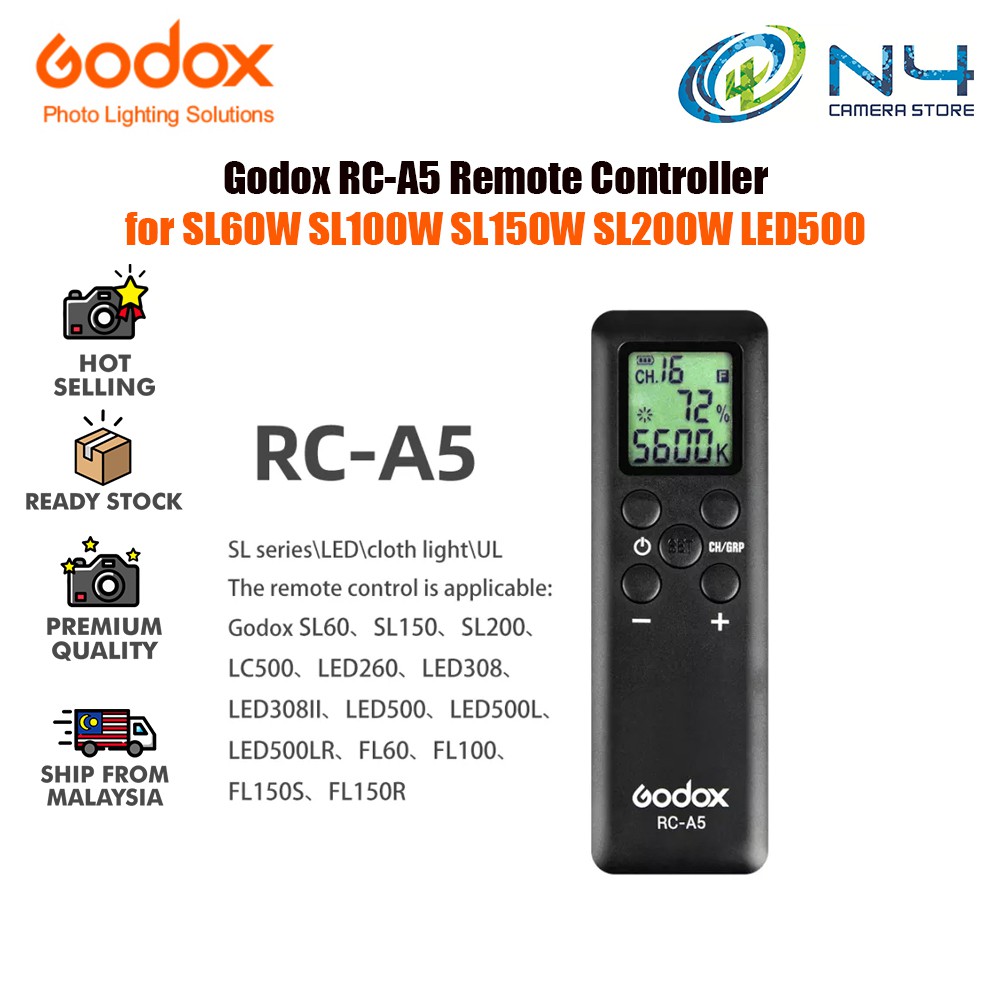Godox RC-A5 Remote Controller for Led Video Light SL60W SL100W SL150W SL200W LED P260C LED500 ...
