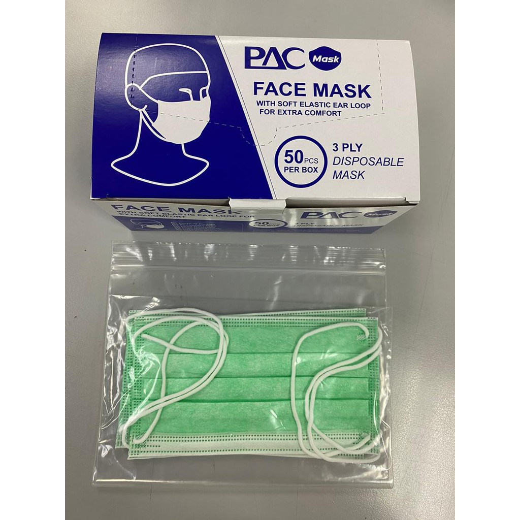 PAC GREEN MASK [1BOX = 50pcs] 3 Ply Medical Mask Anti Bacterial ...