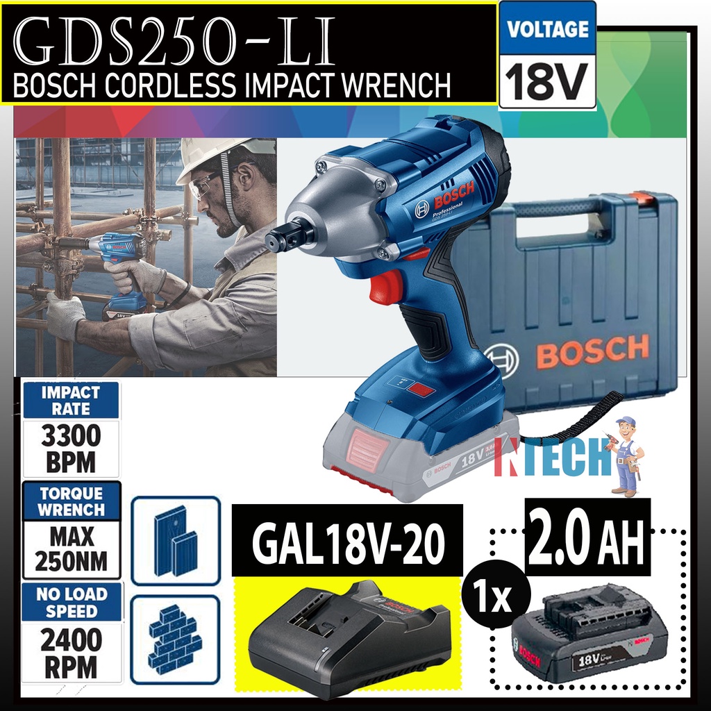 Bosch Gds250 Li Professional Cordless Impact Wrench C W 1x Gal18v 20