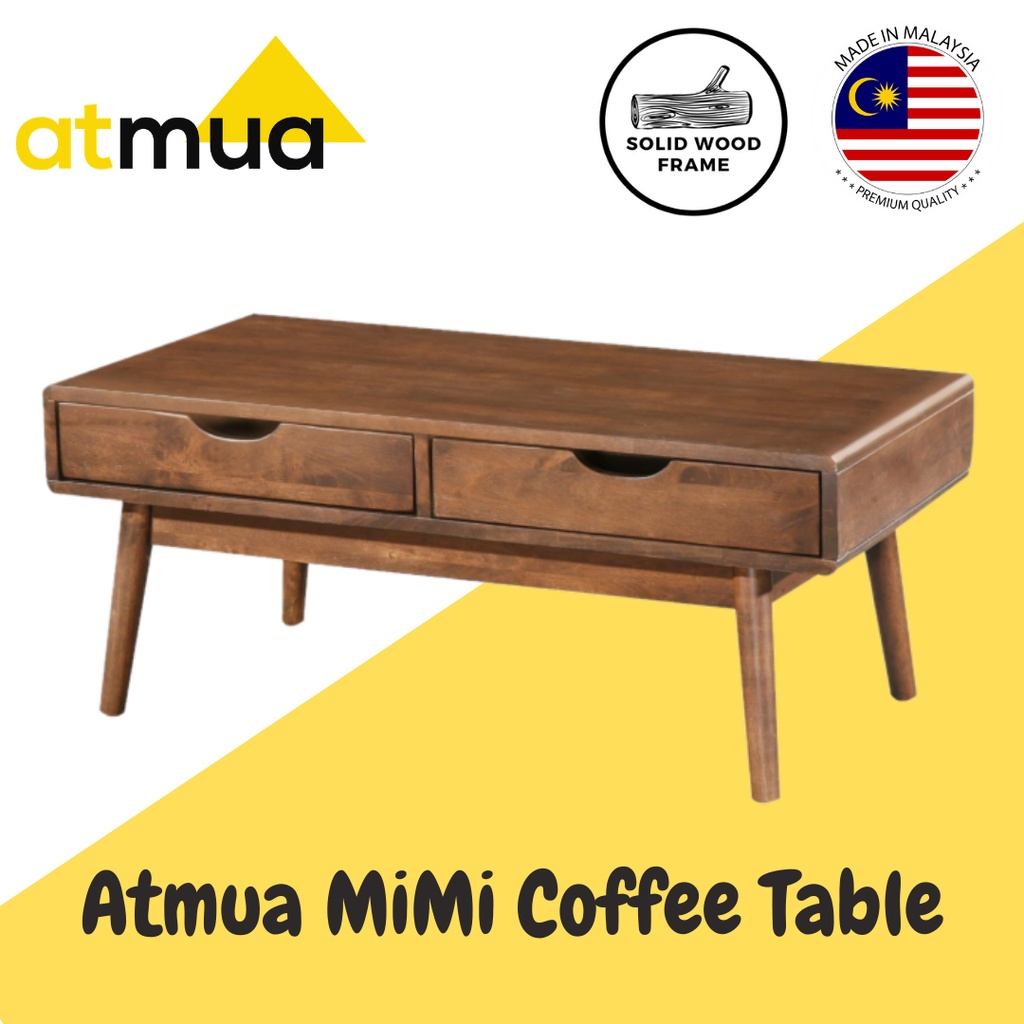 Atmua MiMi Coffee Table - 2 Drawer [Full Solid Rubber Wood ...
