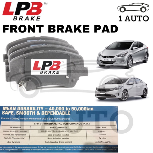 LPB E-PRO SEMI METALLIC FRONT BRAKE PAD HYUNDAI ELANTRA MD 1.6 1.8 ...