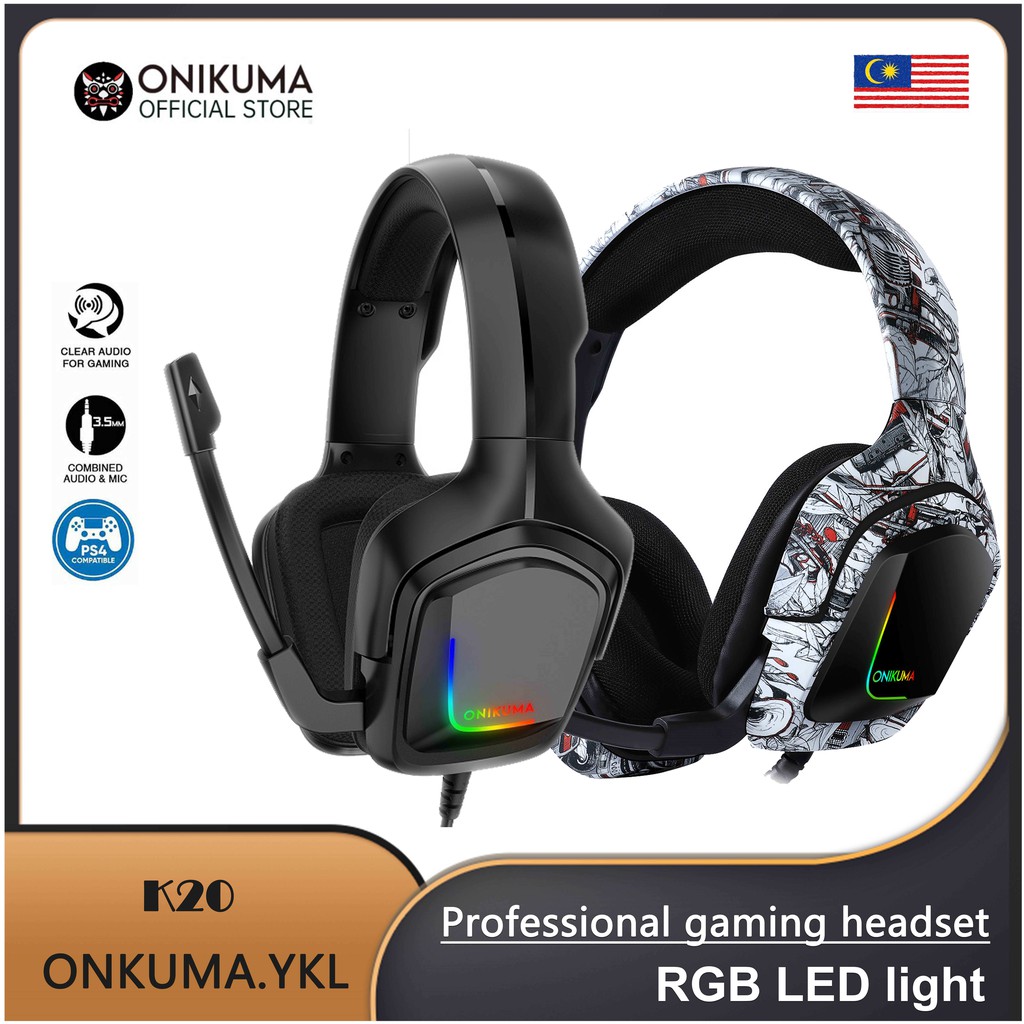 onikuma k20 rgb gaming headset in-ear with microphone noise reduction ...