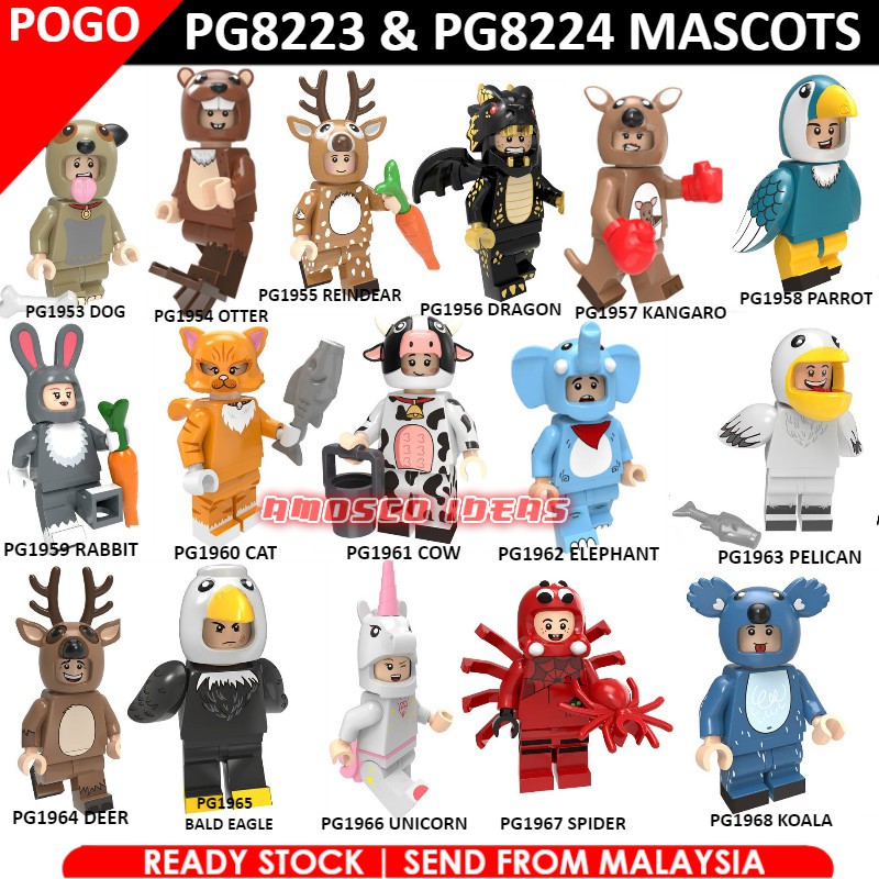 PG8223 & PG8224 MASCOT MINIFIGURES DEER REINDEER COW SPIDER PARROT ...