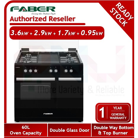 Faber Italia FISSO 9840G BK 4 Burners Free Standing Gas Cooker with 60L ...