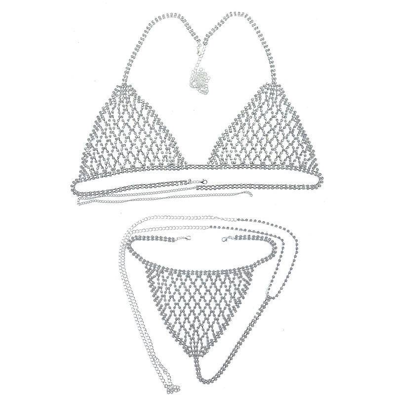 Exaggerated Rhinestone Bikini Chest Chain Sexy Nightclub Underwear Suit