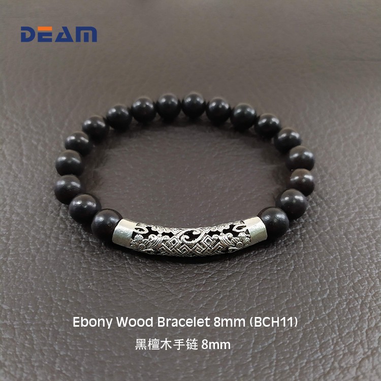 [DEAM] Ebony Wood Bracelet, Black Wood Bracelet, Natural Wood Bracelet, Metal Accessories (BCH11 ...