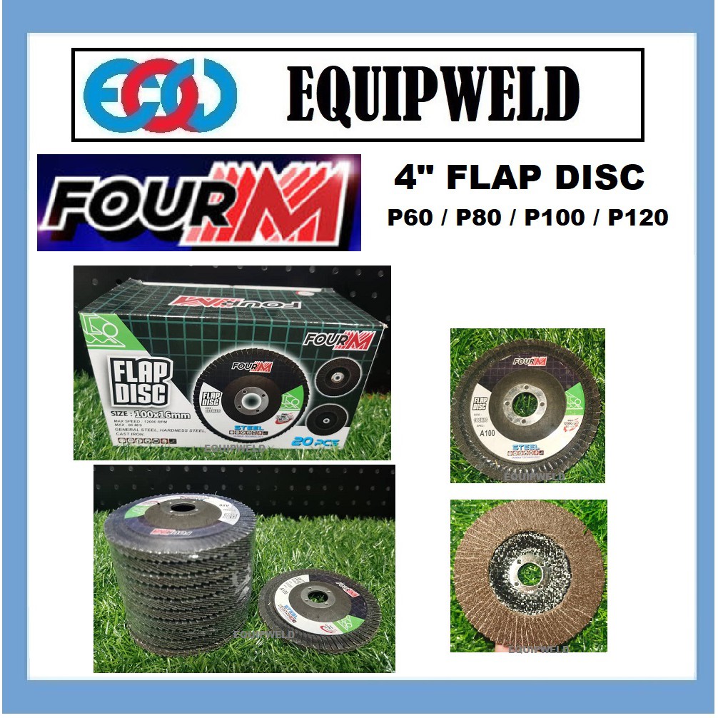 FOUR-M ABRASIVE FLAP DISC FLAT WHEEL 4" / 100MM P60 P80 P100 P120 GRIT ...