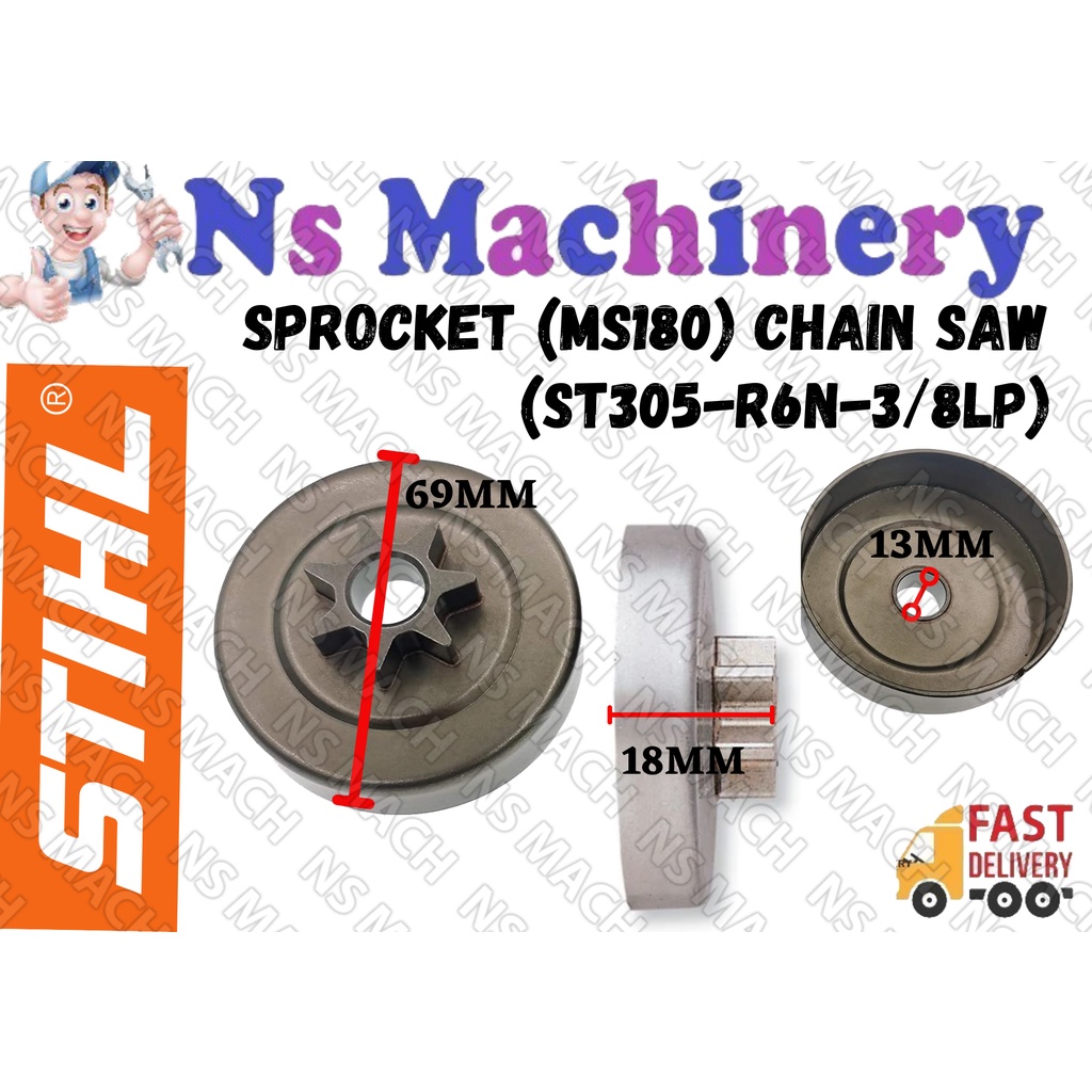 STIHL CHAIN SAW MS180 SPROCKET (ST305-R6N-3/8LP) 3/8 PICCO 6T CLUTCH ...