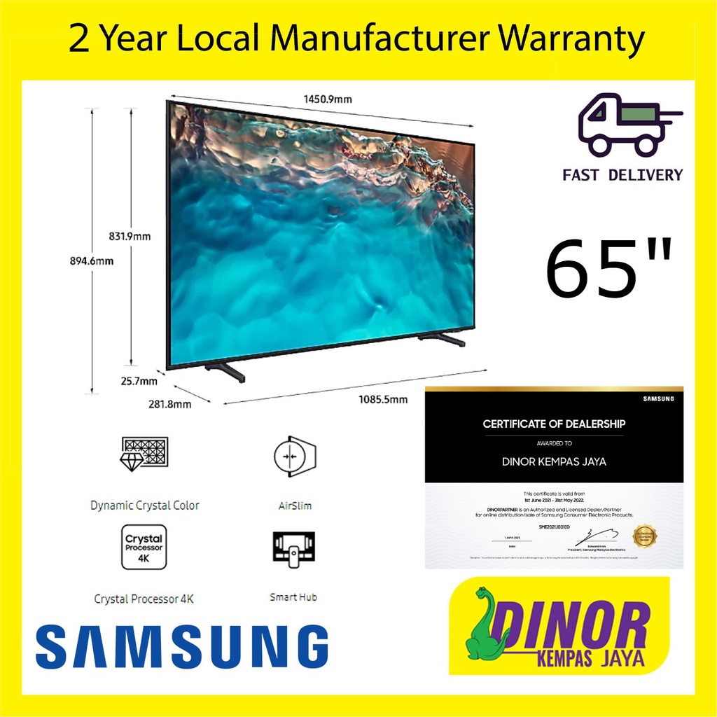 [NEW] Samsung 65 ( Inches) BU8000 Crystal UHD 4K Smart TV (2022) 4 Ticks UA-65BU8000KXXM ...