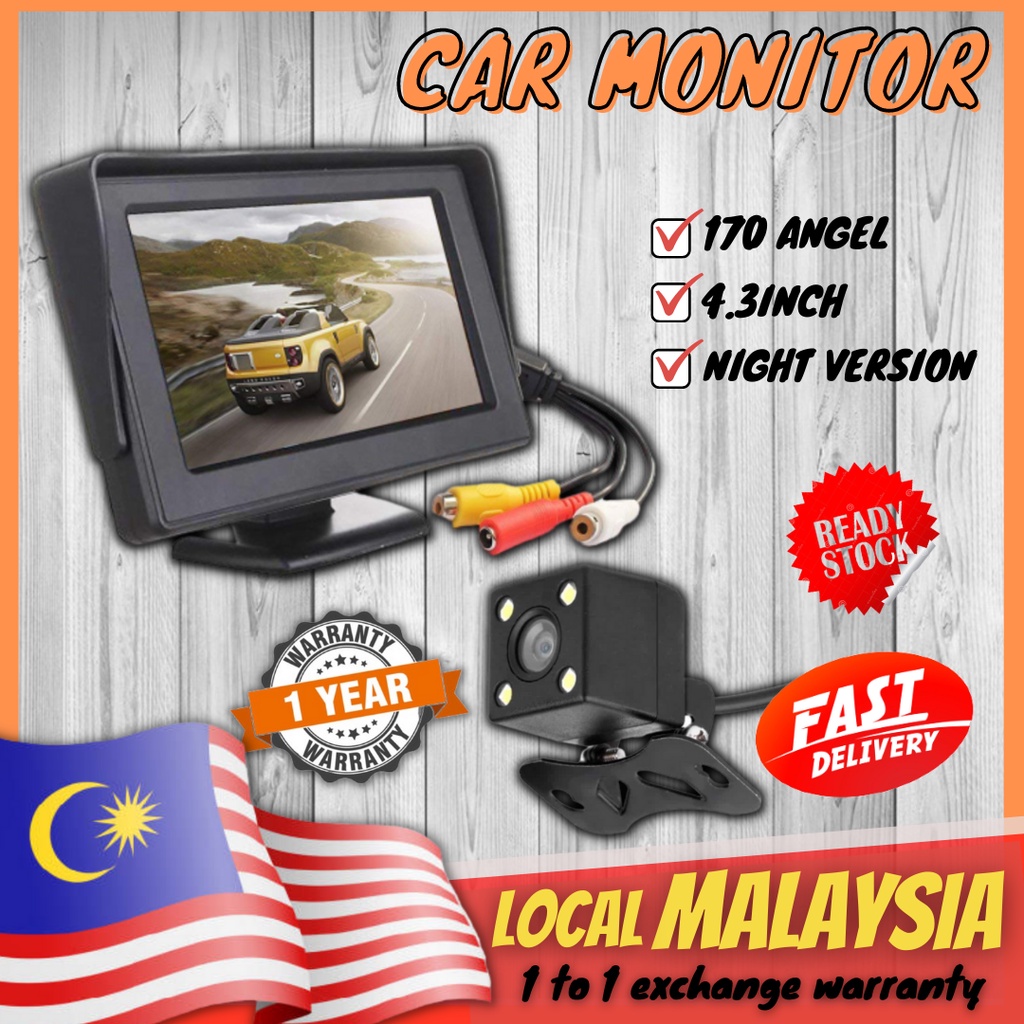 4.3"TFT LCD Car Rear View Backup Monitor Park Night Vision Camera Kit ...
