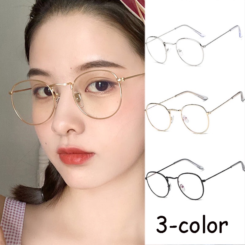 Women Men Gold Frame Spectacle Frame Clear Lens Round Glasses Fashion ...