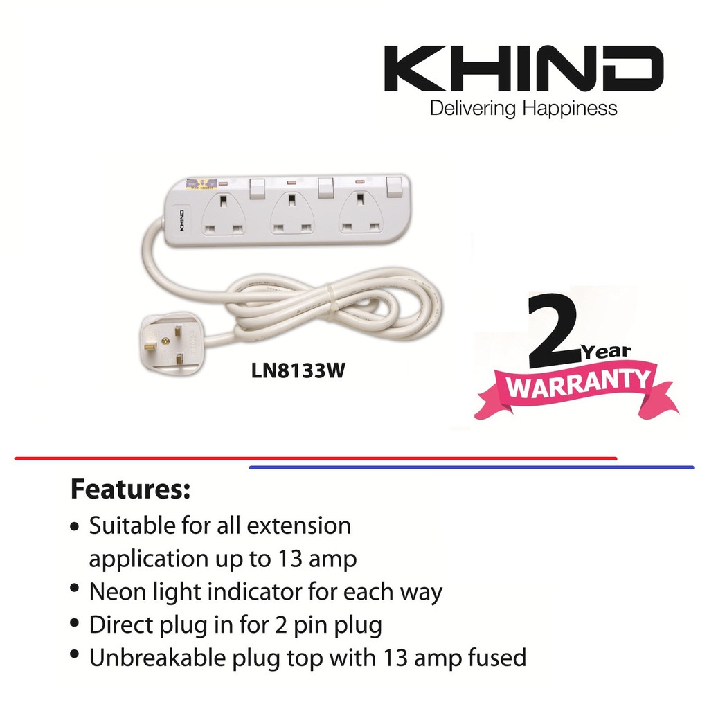 KHIND 13A Multi Way Trailling Socket 3 way 4 way 5 way / Extension ...