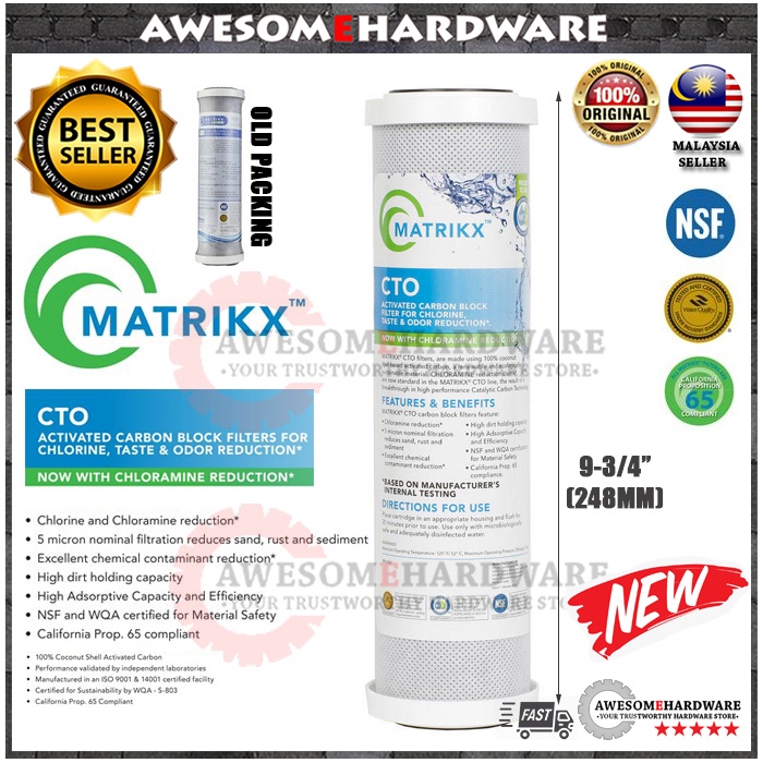 (5 MICRON) MATRIKX USA GREEN BLOCK 10" CTO CARBON BLOCK WATER FILTER CARTRIDGE FOR BAD ODOUR ...