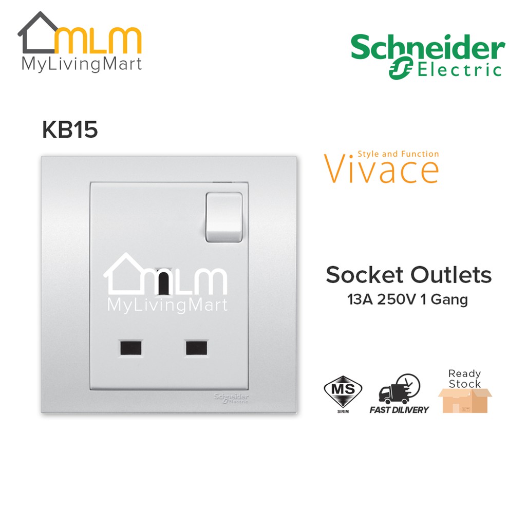 Schneider Vivace 13A 250V 1 Gang Switched Socket 3 Pin Socket White ...