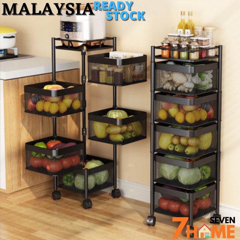 SEVENHOME Trolley Onion Rack Kitchen Rak Dapur Beroda Vegetable ...