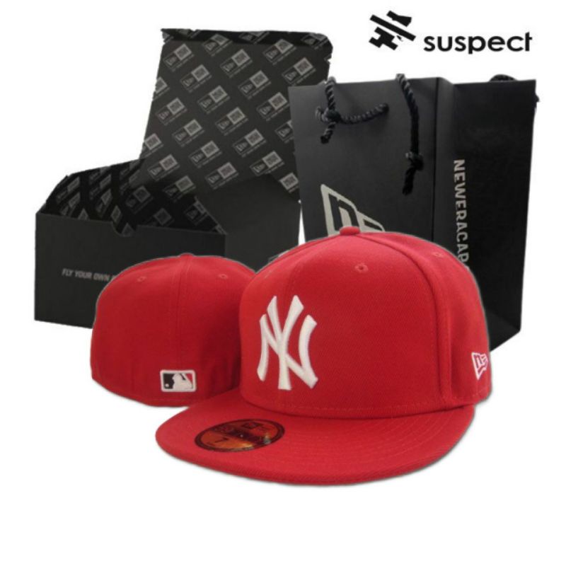 MERAH Ny Yankees Red Hat Fitted / Built Up Baseball Import | Shopee ...