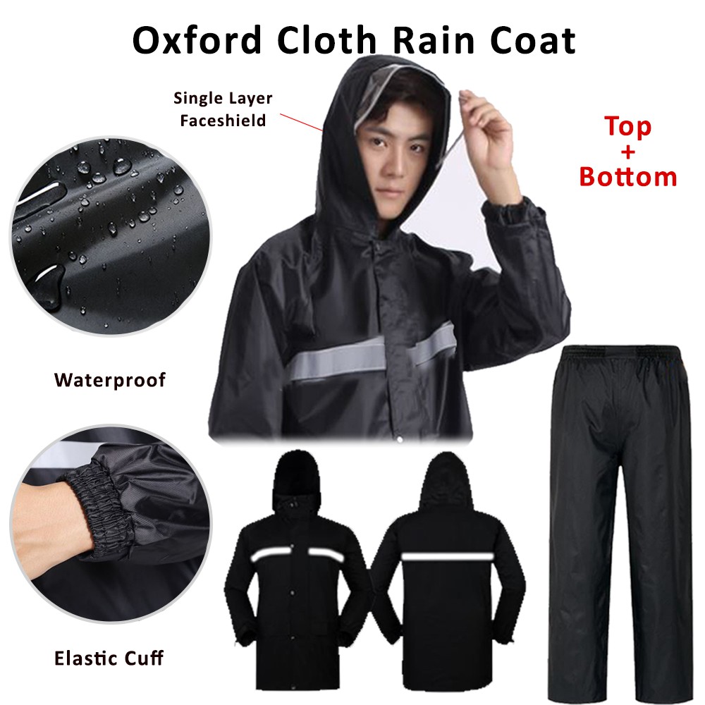 Premium Black Oxford Cloth Waterproof Rain Coat Jacket Suit Adult Baju ...