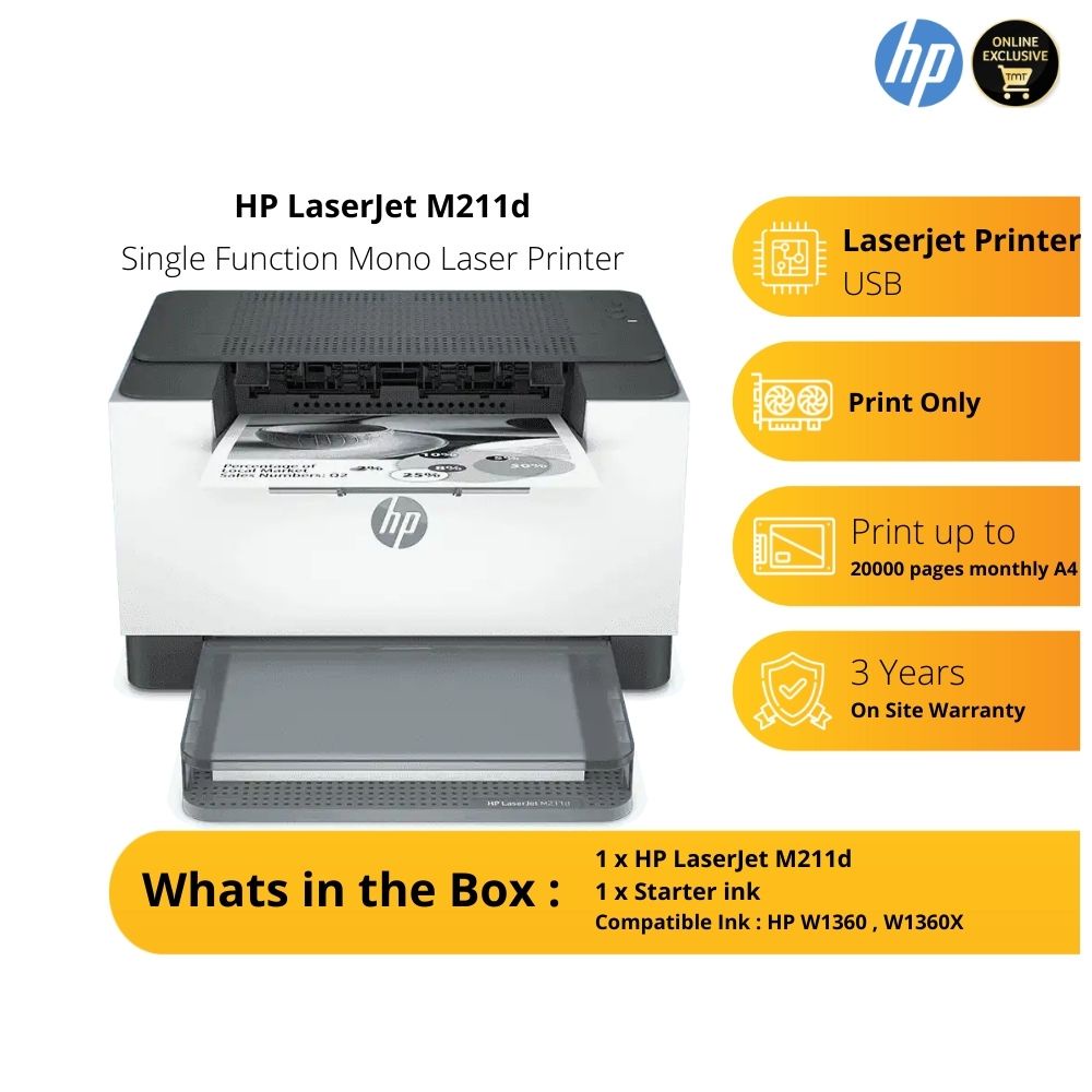 HP LaserJet M211d Single Function Mono Laser Printer | Print | 29ppm ...