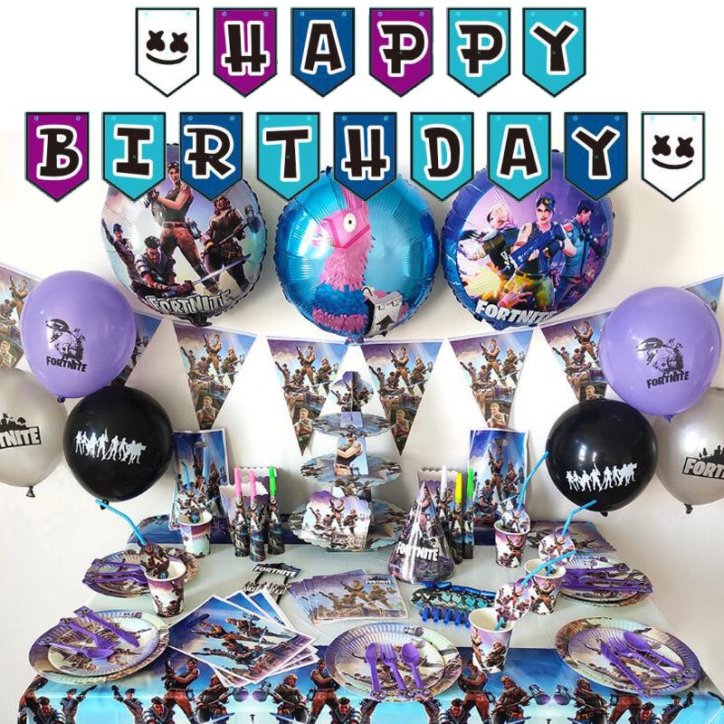 Fortnite Game Child Birthday Party Decoration Banner Balloon Set Paper ...