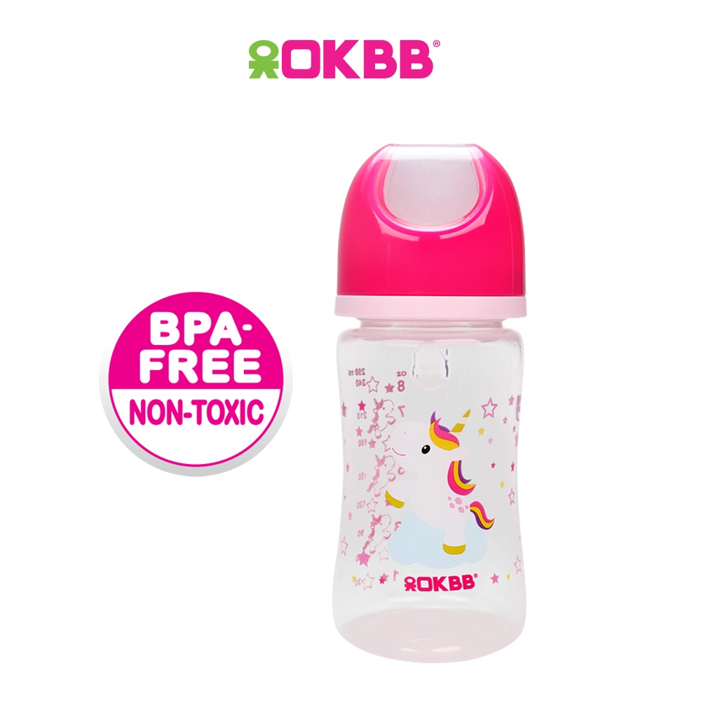 OKBB Baby Feeding Bottle With Wide Neck Teats Feeding Essentials 8 Oz ...