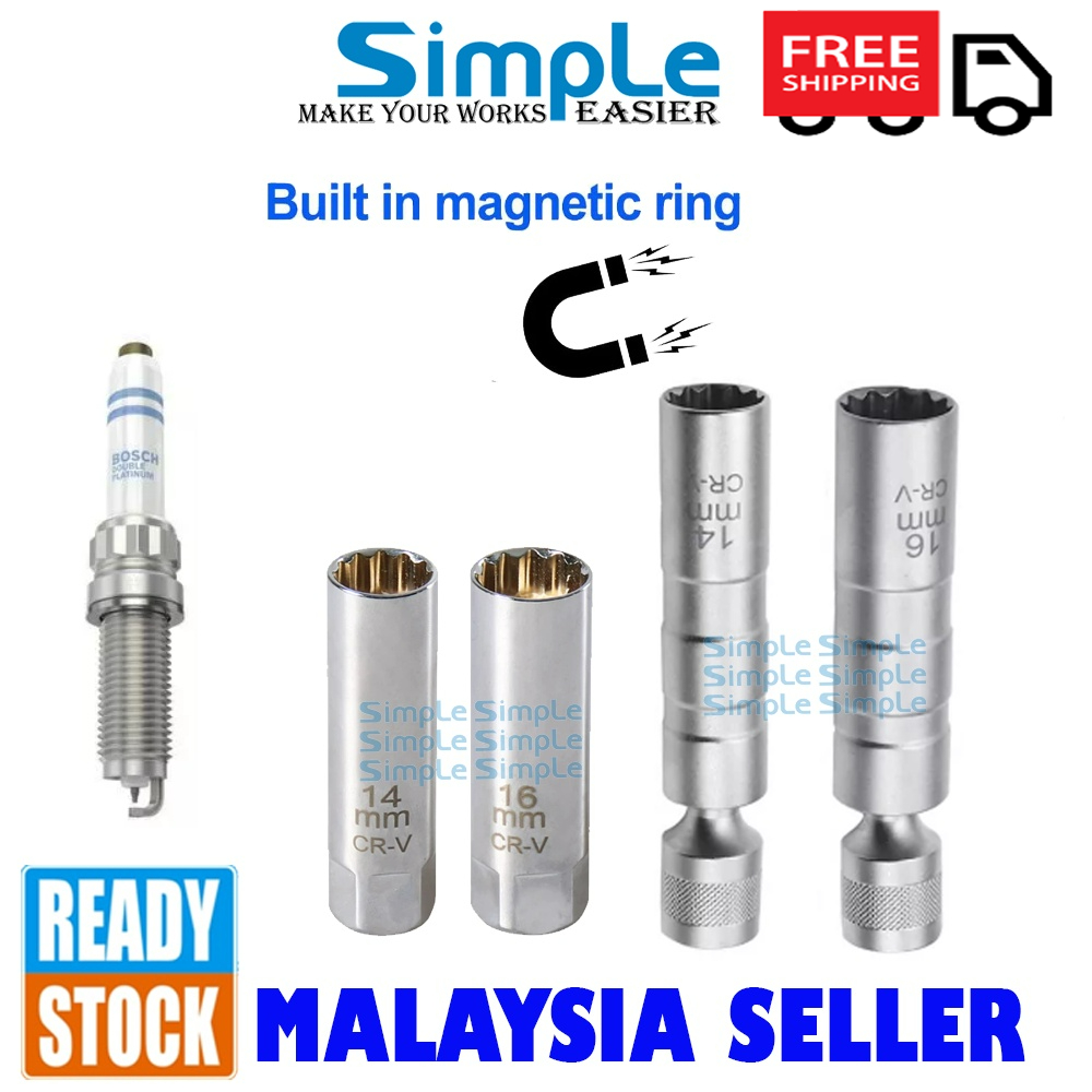 14mm / 16mm X 3/8" Spark Plug Socket 12Point Magnet Leaf Spring Swivel Spark Plug Socket Box ...