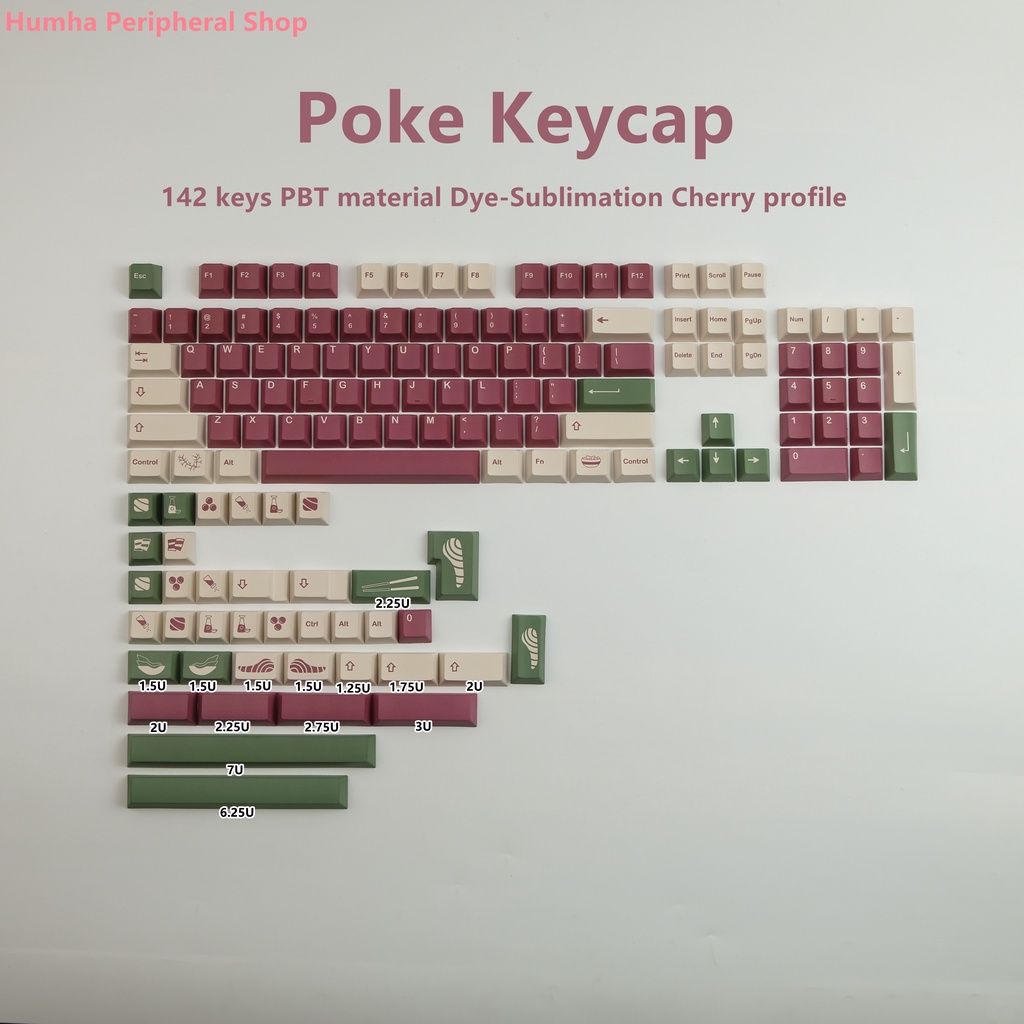 Poke keycap 142 keys PBT material Dye-Sublimation Cherry profile ...