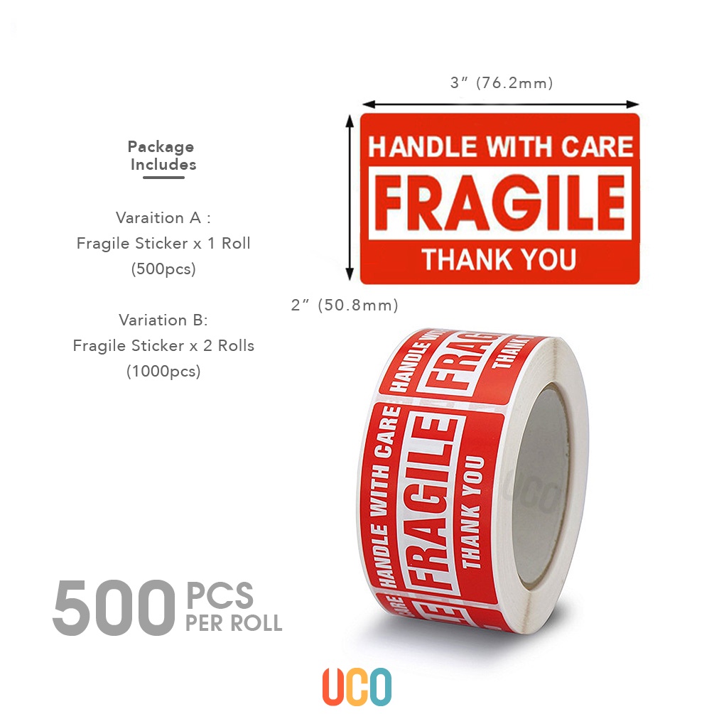 Fragile Sticker 500pcs 5cm x 7cm (2" x 3") Handle With Care Stickers ...