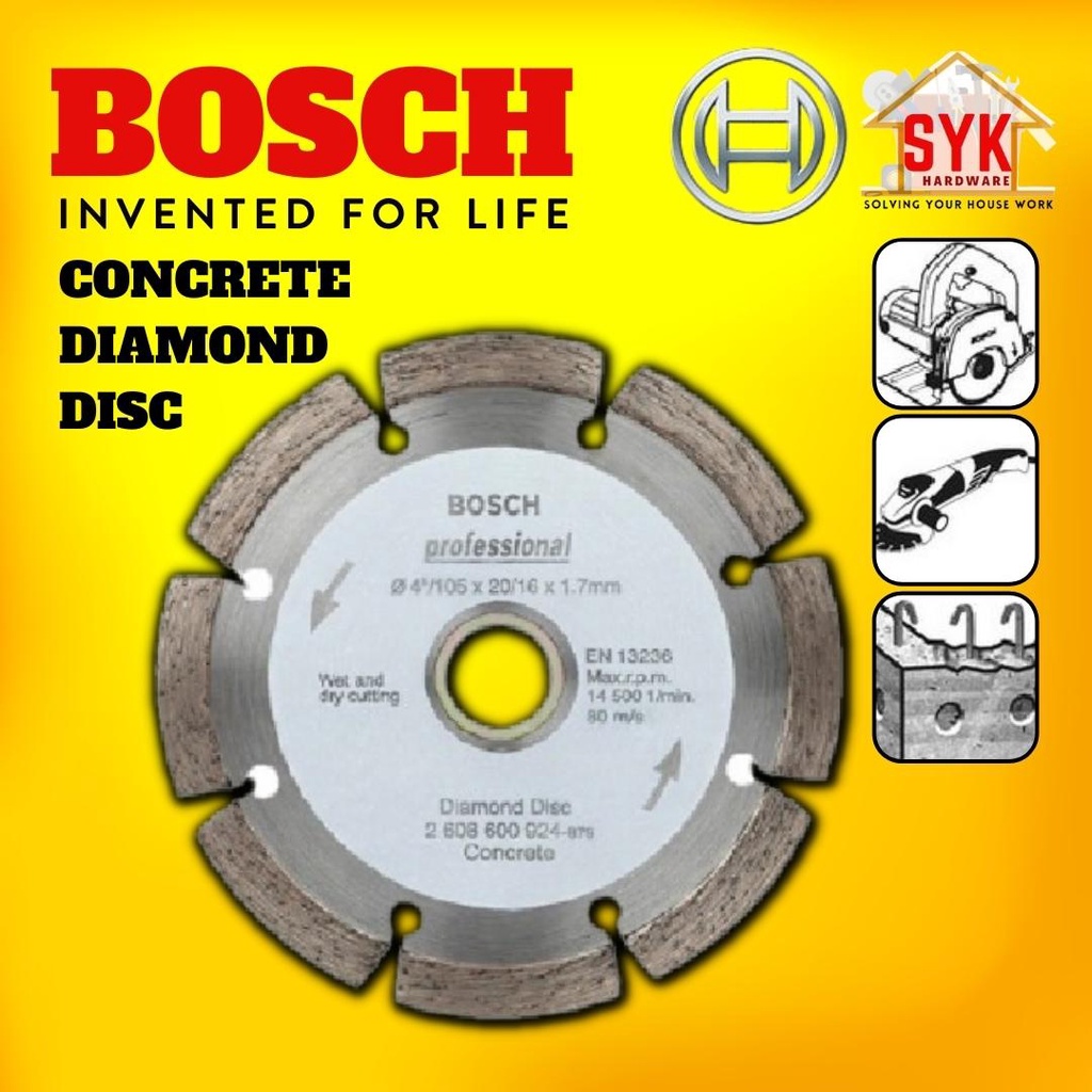 SYK Bosch Diamond Cutting Disc 4" 105mm For Angle Grinder For Concrete ...