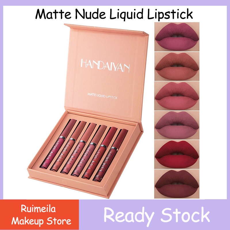 HANDAIYAN 6pcs Matte Velvet Liquid Lipstick Set Waterproof Long-Lasting ...