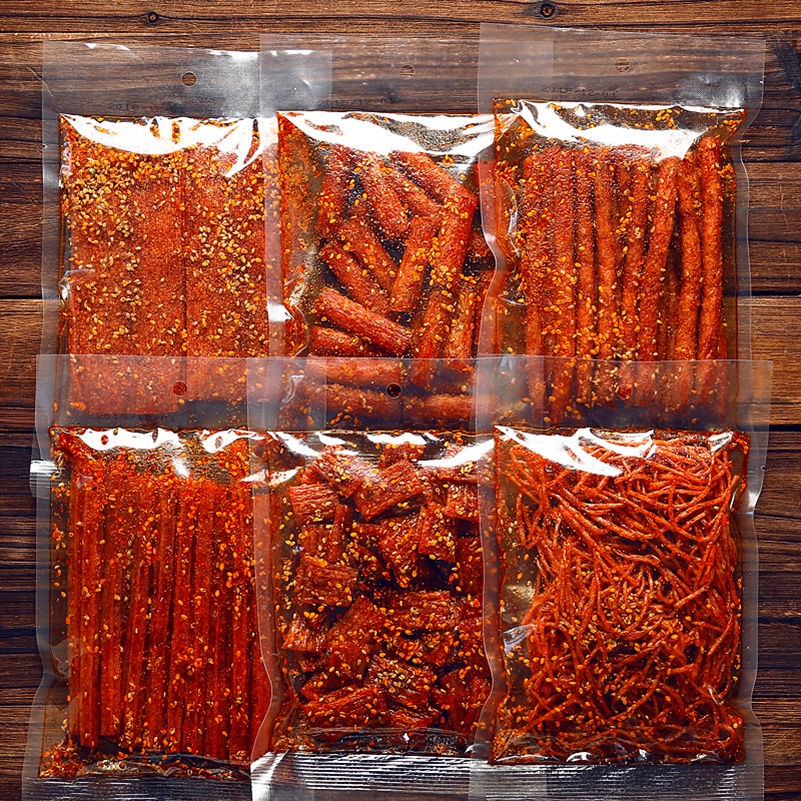 Net red spicy strips, spicy snacks, spree, big knife meat, childhood ...