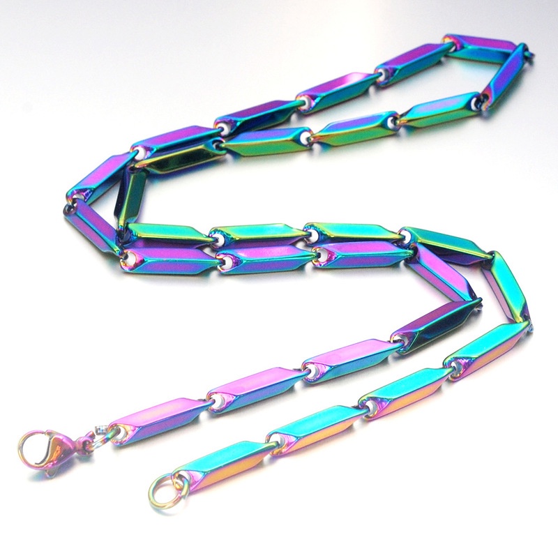 Brand new simple stainless steel colored long diamond shaped chain,50cm ...