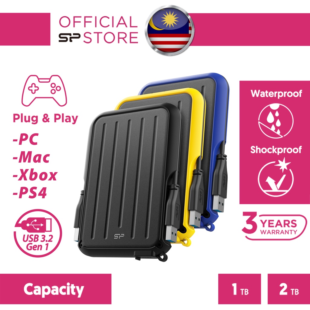 Silicon Power Armor A66 External Hard Drive USB3.2-Black/Blue/Yellow ...