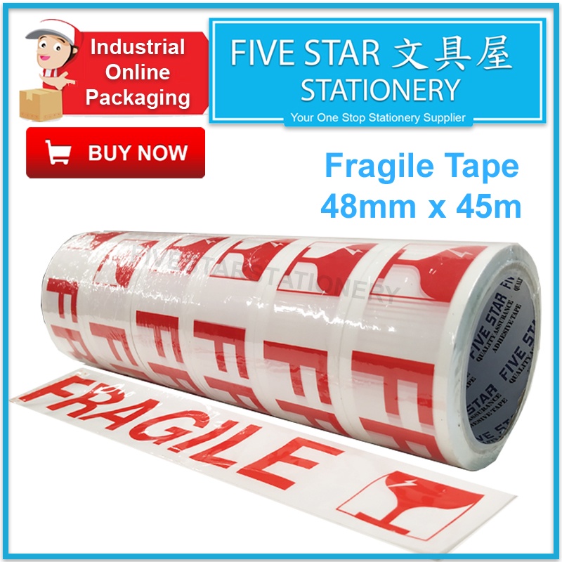 fivestar2u 6pcs Fragile Tape 48mm x 45meter Plastic OPP Tape for ...