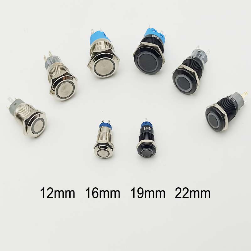 12mm Electronics Pin Foot Led Light Metal Push Button Black Silver ...