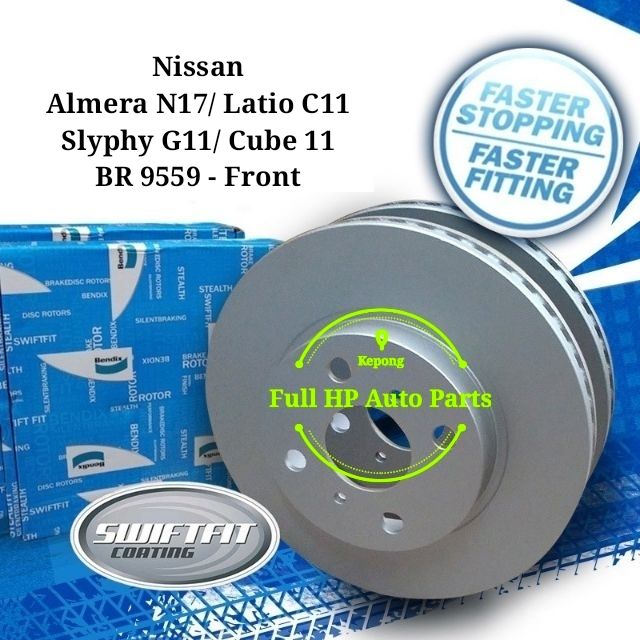 Original Bendix Swiftfit BR9559 Front Disc Rotor - Nissan Almera N17/ Slyphy G11/ Cube Z11 ...