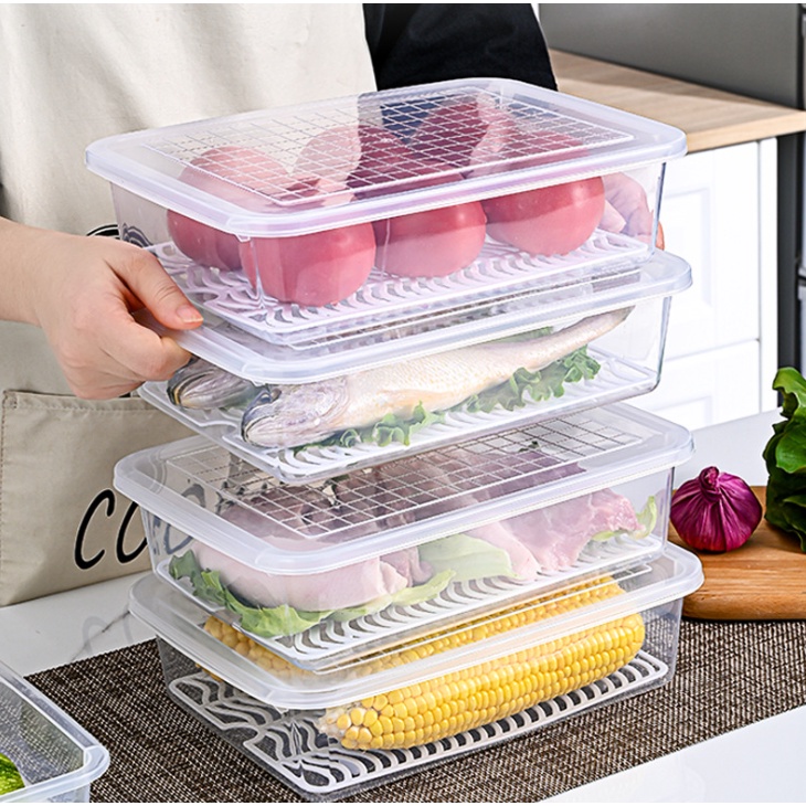 Fridge Organizer Plastic Clear Kitchen Fruit Food Storage Box With Lid ...