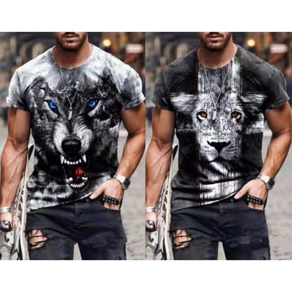 Men's 3D Printed Round Neck T-Shirts Tops Short Sleeve Casual T-Shirt Sport Muscle | Shopee Malaysia