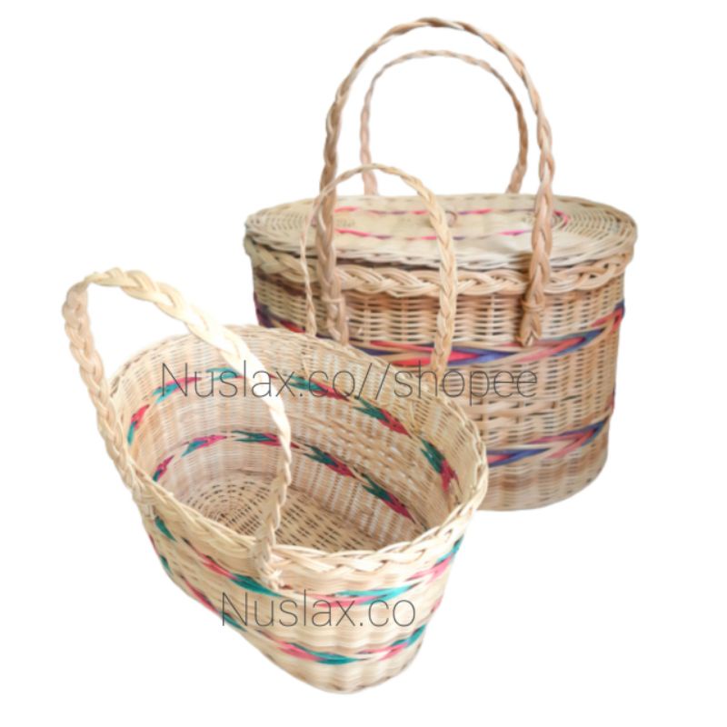 Rattan lidded basket oval bakul rotan raga pelbagai guna | Shopee Malaysia