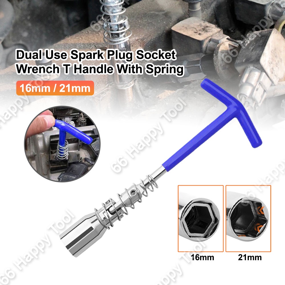 16mm/21mm Spark Plug Socket Wrench T-Handle With Spring Long Universal ...