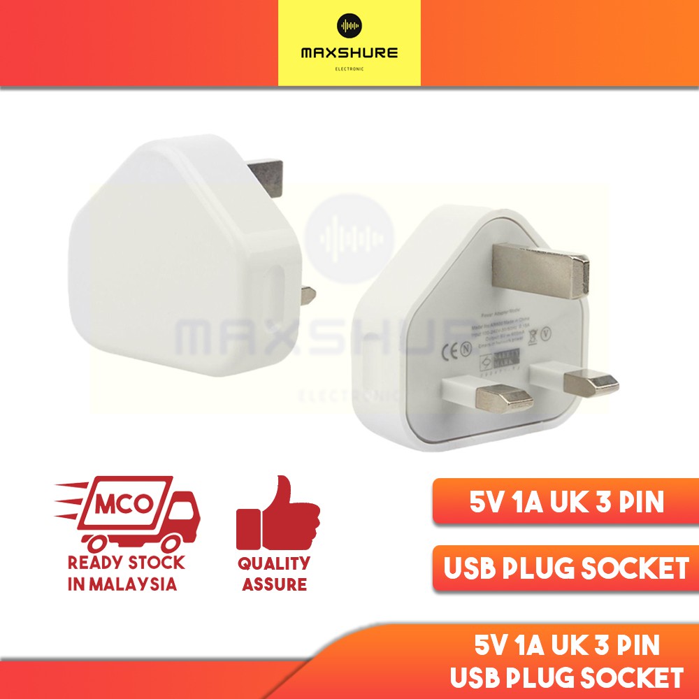 [MaxShure] 5V 1A & 2A UK 3 PIN USB Adapter Plug Socket for Supply Power ...