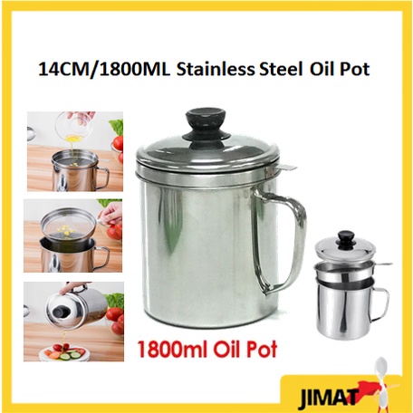 14cm/1800ml Stainless Steel Oil Pot | Oil Reuse Pot With Mesh Strainer | Cooking Oil Dispenser ...