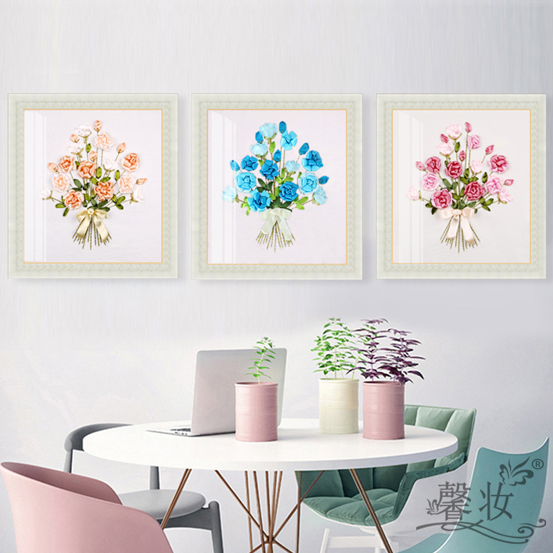 Embroidery Kit Embroidery Ribbon Embroidery DIY Bouquet Triptych Living ...