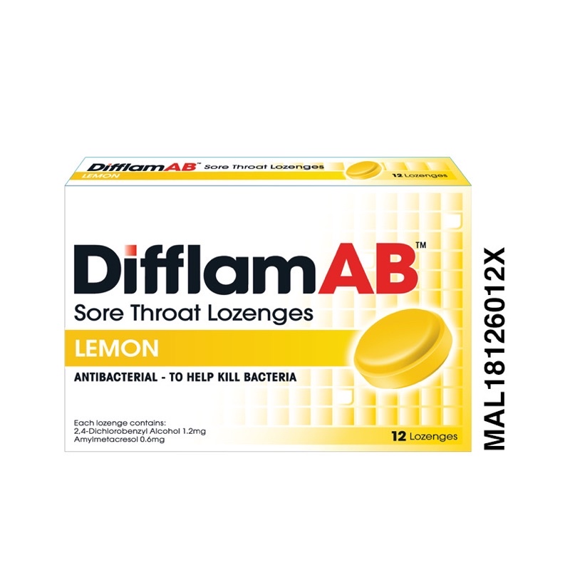 Difflam AB Sore Throat Lozenges (12’s) - Antibacterial (Lemon) | Shopee ...