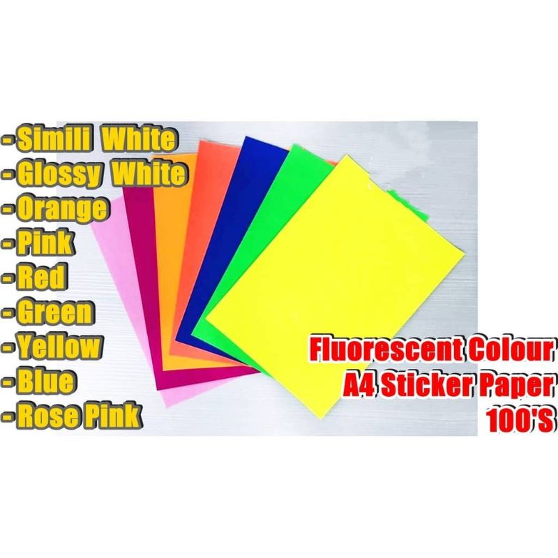 JOO HUAT 100's / 50's Fluorescent Colour A4 Printing Sticker Paper ...