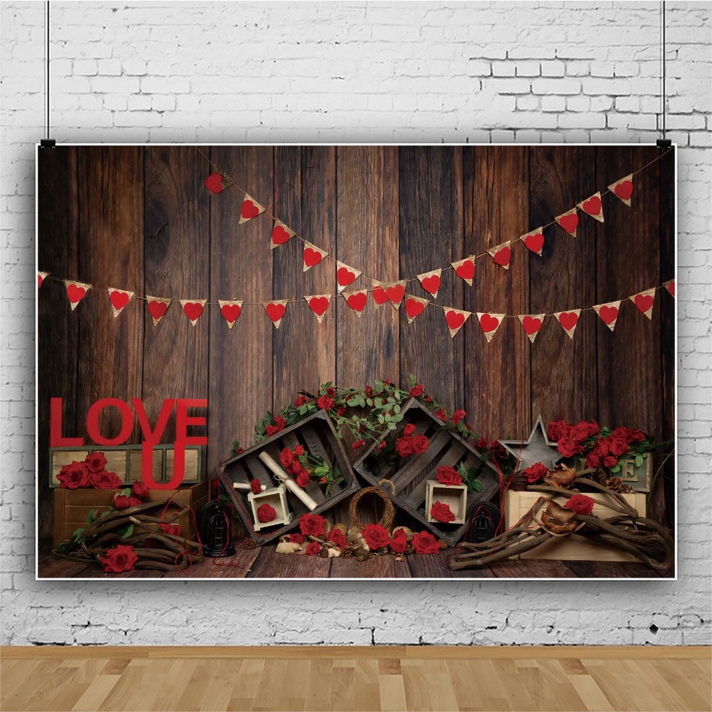 Red Love Heart Wood Photography Backdrop Valentine's Day Backdrop Great ...