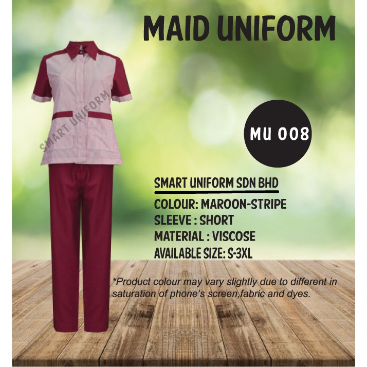 Maid Uniform ( Maroon Stripe ) Smart Uniform | Shopee Malaysia