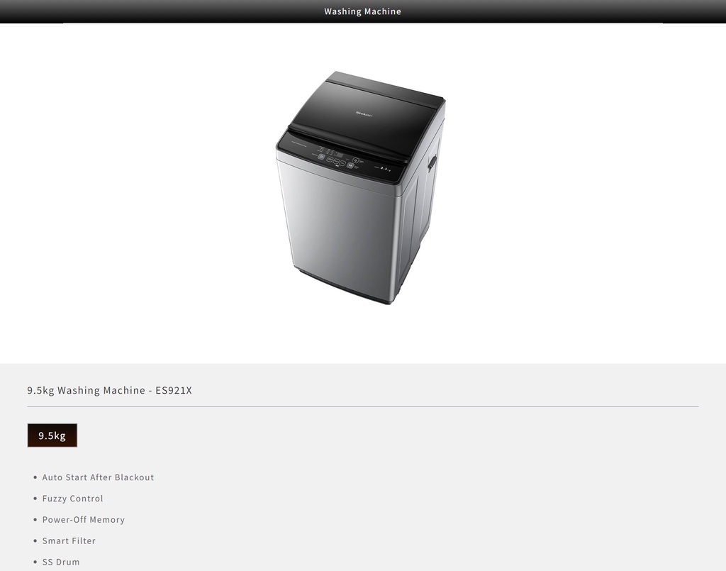 Sharp Washing Machine (9.5KG) Fuzzy Control Fully Auto Top Load Washer ...