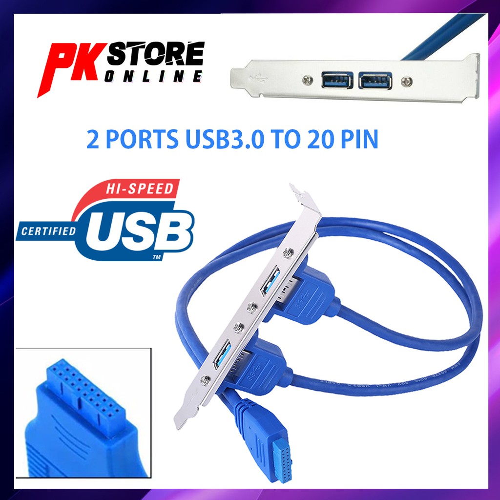 DUAL 2 PORTS USB 3.0 BACK PANEL TO 20PIN HEADER CABLE WITH PCI PLATE ...